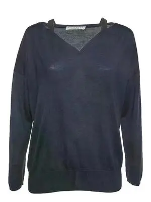 Brunello Cucinelli V-neck Cashmere Blend Knit Top - Blue