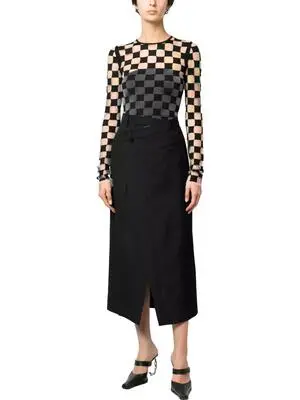 Sportmax Checkerboard-print Long-sleeve Top - Black