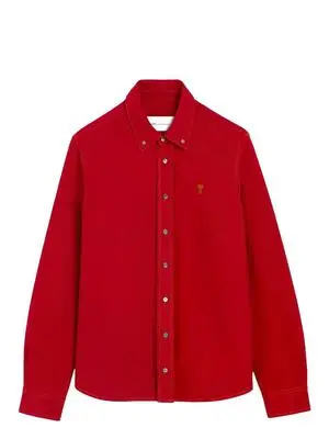 AMI Paris Cotton Button-down Shirt With De Coeur Embroidery - Red