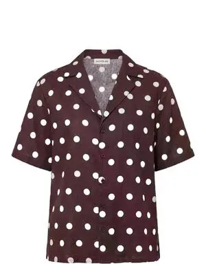 NICHOLAS Polka Dot Linen Cropped Shirt - Brown