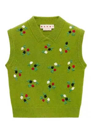 Marni Wool-cashmere Vest With Flower Embroidery - Green