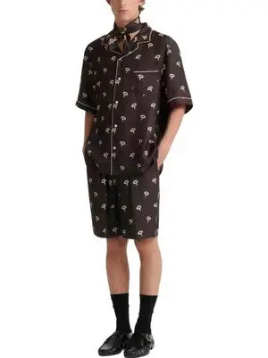 Marni Silk Twill Floral Print Pajama Shorts - Brown