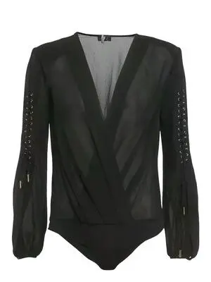 Elisabetta Franchi Lace-up Sheer Long-sleeved Bodysuit - Black