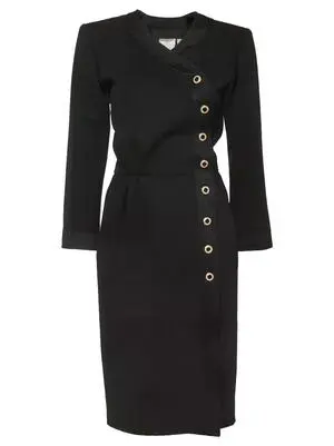 Saint Laurent V-neck Long Sleeve Midi Dress - Black