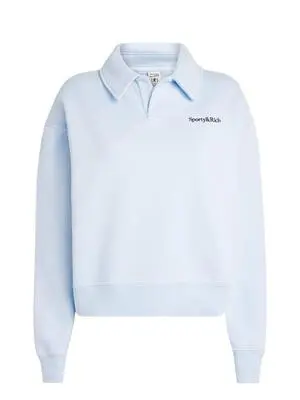 SPORTY & RICH Cotton Serif Polo Sweatshirt - Blue