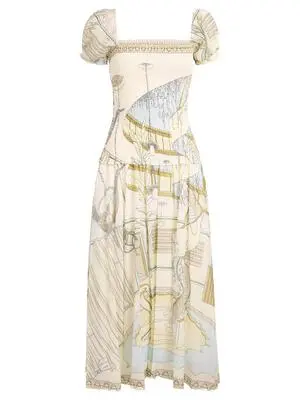 Tory Burch Silk-cotton Printed Midi Dress - Beige
