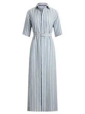 Ralph Lauren Carol Linen Shirt Dress With Belt - Blue