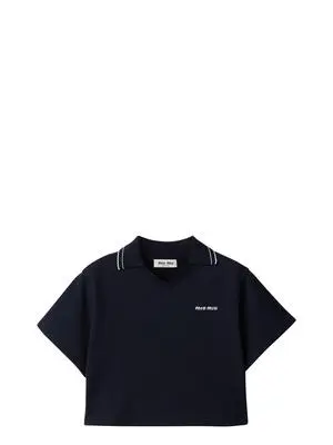 Miu Miu Cropped Cotton Logo Sweatshirt - Blue