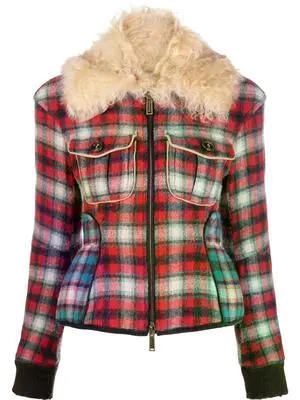 Dsquared2 Fur-collar Plaid Flannel Jacket - Red