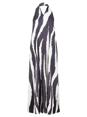 LILY AND LIONEL Belle Zebra Print Halterneck Maxi Dress - Black