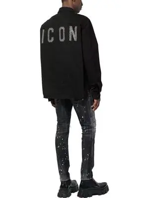 Dsquared2 Icon Crystal-embellished Denim Shirt - Black