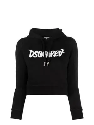 Dsquared2 Logo Print Cropped Hoodie - Black
