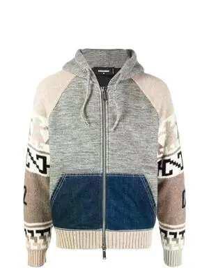 Dsquared2 Intarsia Knit Zip-up Hoodie - Grey