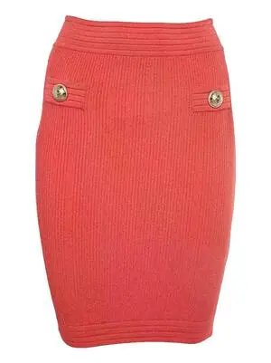Balmain Ribbed Pencil Skirt - Red