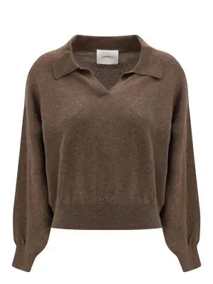 LISA YANG V-neck Cashmere Sweater With Sailor Collar - Brown