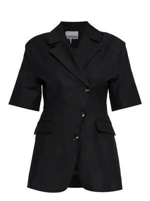 GANNI Short Sleeve Blazer With Notched Lapel - Black