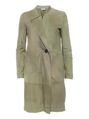 Brunello Cucinelli Green Suede Stand-up Collar Jacket - Neutrals