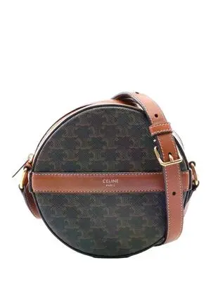 Celine Triomphe Coated Canvas Round Purse On Strap - Brown