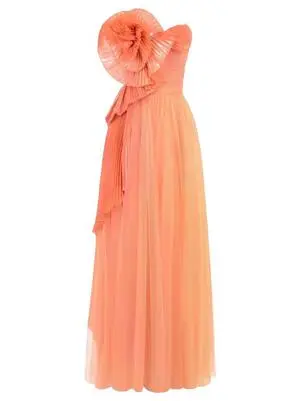GEMY MAALOUF Strapless Dress With Flower Appliqu - Orange