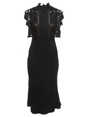 SELF-PORTRAIT Lace-detail Crepe Midi Dress - Black
