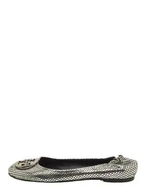 Tory Burch Reva Logo Medallion Ballet Flats - Silver