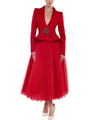 ARAFTU Embellished Peplum Blazer - Red