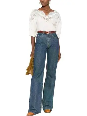 Alberta Ferretti Lace-panel Gathered Blouse - Neutrals