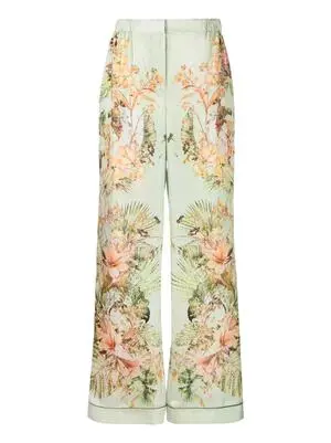 Alberta Ferretti Botanical Print Wide-leg Silk Trousers - Green