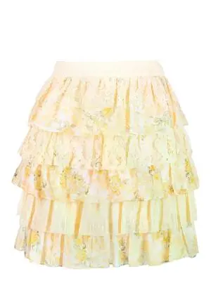 LoveShackFancy Floral Ruffled Miniskirt - Yellow