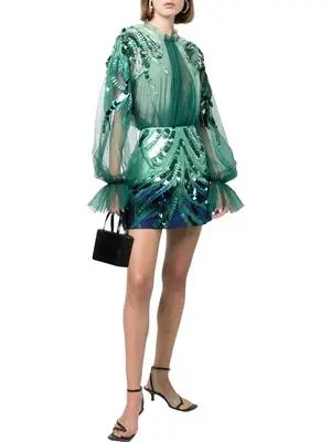 Alberta Ferretti Sequinned Pleat Mini Skirt - Blue