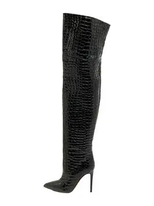Paris Texas Deia Croc-embossed Over-the-knee Boots - Black