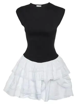 ARAMINTA JAMES AUSTRALIA Ribbed Knit Tiered Mini Dress - Black