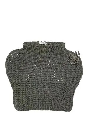 Brunello Cucinelli Crochet Floral Appliqué High Neck Sleeveless Cropped Sweater - Grey