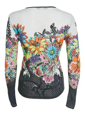 Roberto Cavalli Floral Print Long Sleeve Cardigan - Black