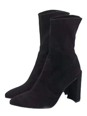STUART WEITZMAN Suede Block Heel Ankle Boots - Black
