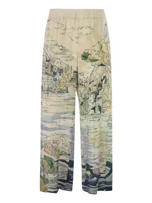 Max Mara Curva Printed Silk Trousers - Neutrals