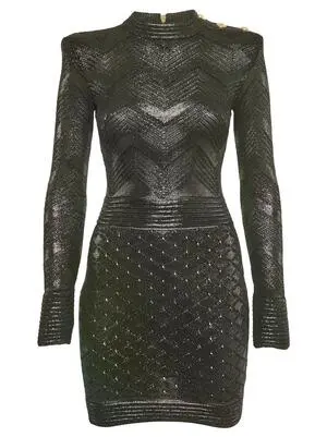 Balmain Chevron Diamond Knit Mini Dress - Black