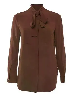 Burberry Long-sleeve Shirt With Neck Tie Detail - Brown