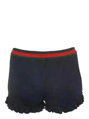 Gucci Twill Texture Web-stripe Ruffle Shorts - Blue