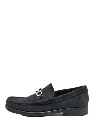 FERRAGAMO Gancini Nubuck Leather Loafers - Blue