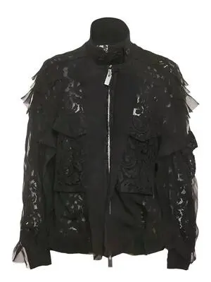 Sacai Lace Ruffle High Neck Jacket - Black