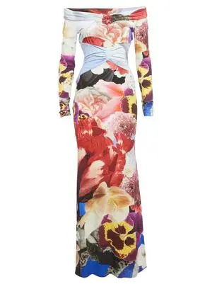 Roberto Cavalli Floral Print Off-shoulder Maxi Dress - Red
