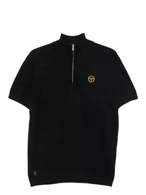 SERGIO TACCHINI Logo-embroidered Zip-neck Polo Shirt - Black
