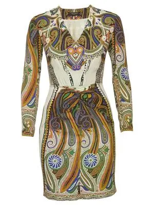 Etro Paisley Print V-neck Mini Dress - Neutrals