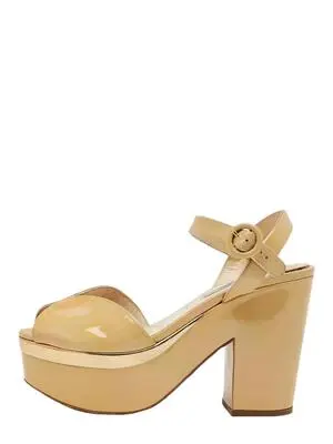 Prada Patent Leather Heeled Sandals - Neutrals