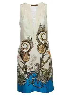 Roberto Cavalli Sleeveless Floral Print Snake Motif Dress - Neutrals