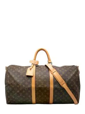 LOUIS VUITTON Monogram Keepall Bandouliere 55 Travel Bag - Brown