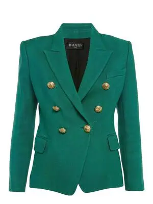 Balmain Basketweave Double-breasted Blazer - Green
