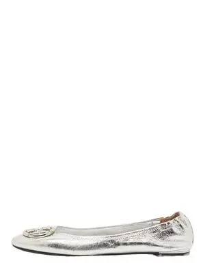 Tory Burch Tory Burch Minnie Logo-Plaque Ballet Flats Silver