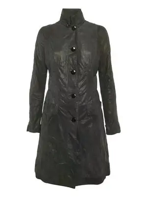 Versace Black Leather Trench Coat - Grey